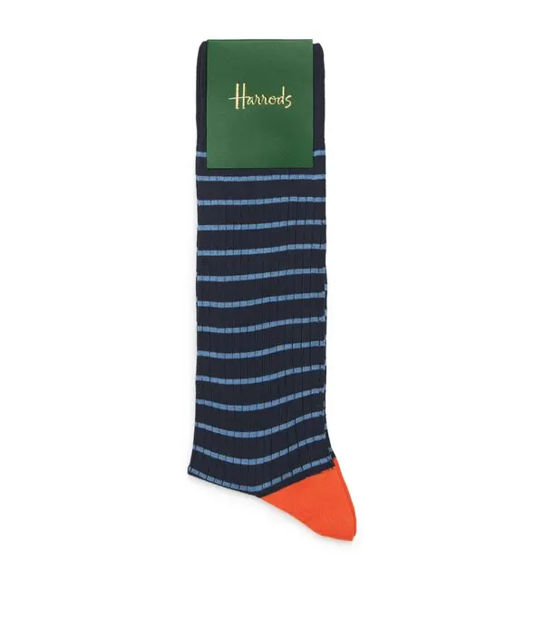 Harrods Cotton-blend Stripe Ribbed Socks - Blue