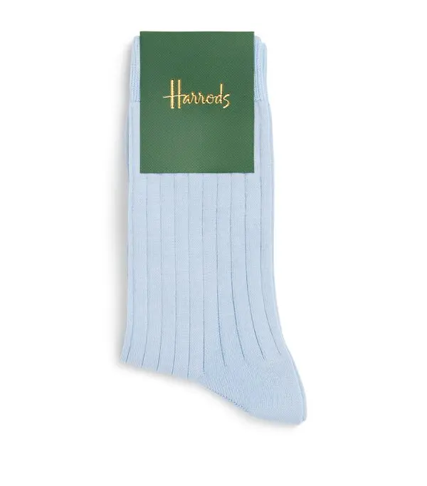 Harrods Cotton-blend Ribbed Socks - Blue