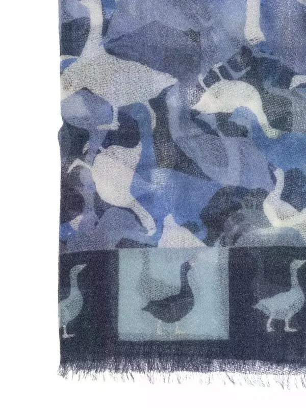 Moschino Duck-print Frayed-trim Cashmere Scarf - Blue