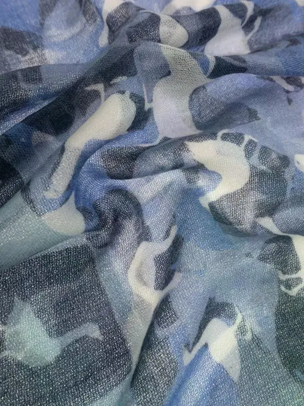 Moschino Duck-print Frayed-trim Cashmere Scarf - Blue