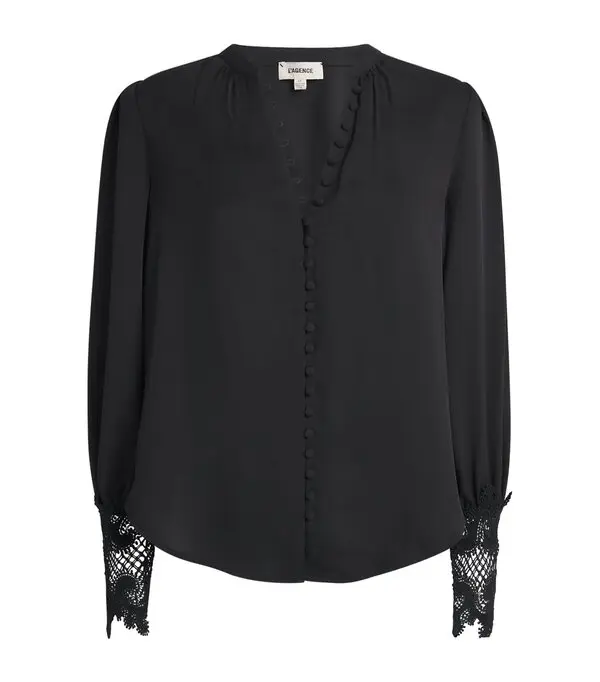 L'Agence Lace Trim Ava Blouse - Black