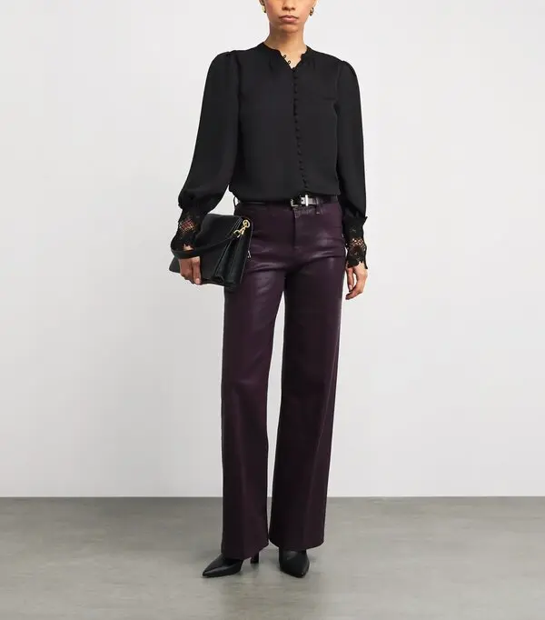 L'Agence Lace Trim Ava Blouse - Black