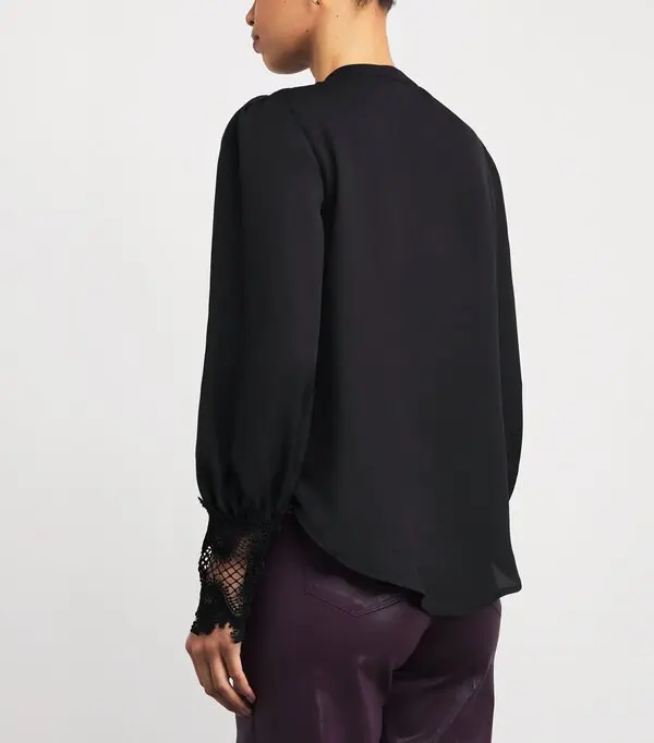 L'Agence Lace Trim Ava Blouse - Black