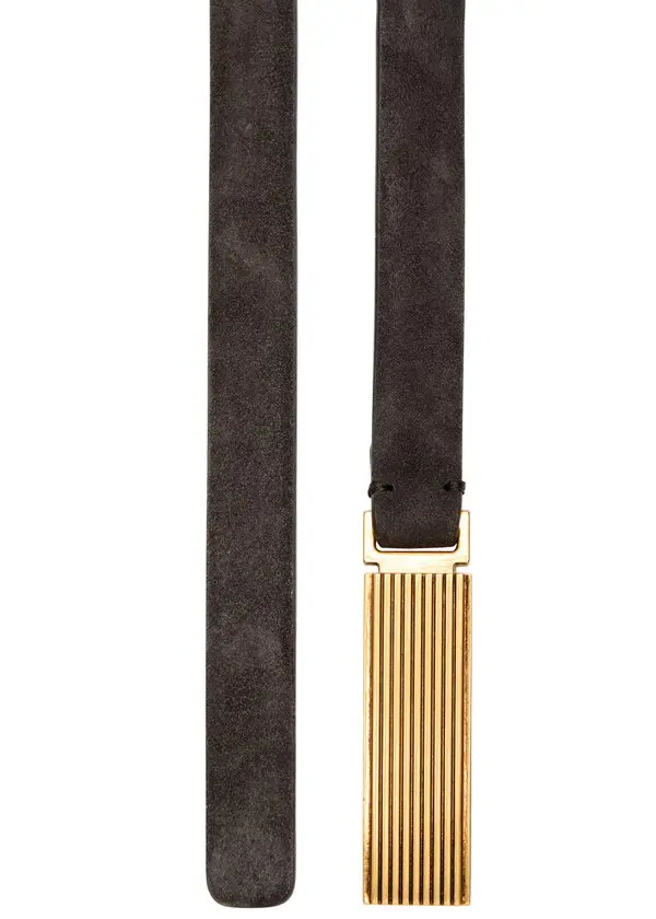 Khaite Empire Suede Belt With Textured Hardware - Dark Brown