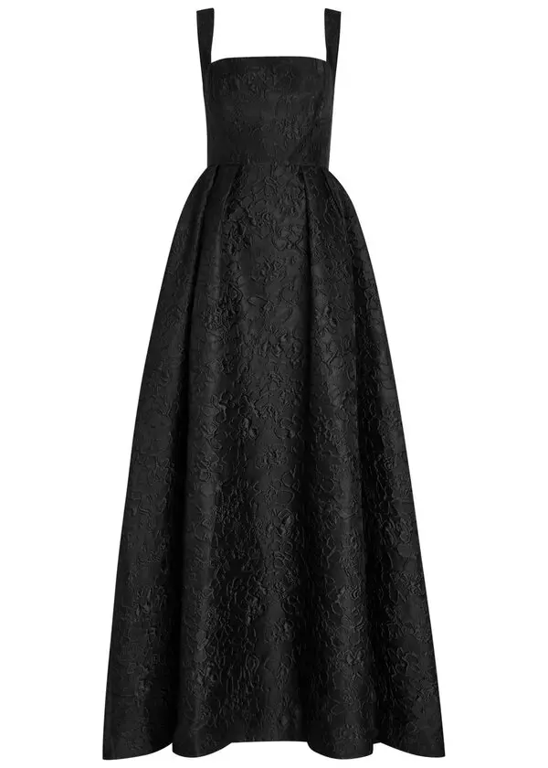 Rebecca Vallance Esther Floral-jacquard Cloqué Gown - Black