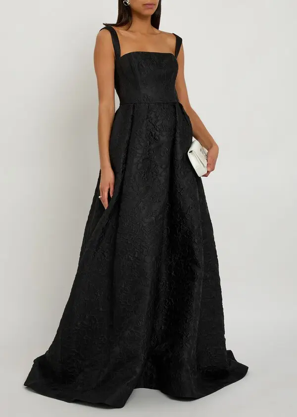 Rebecca Vallance Esther Floral-jacquard Cloqué Gown - Black