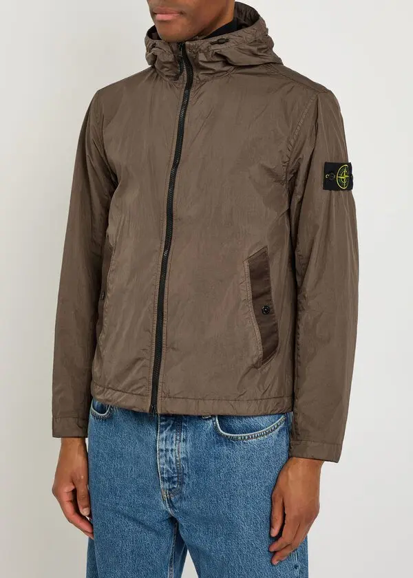 Stone Island Hooded Crinkled Shell Jacket - Burgundy
