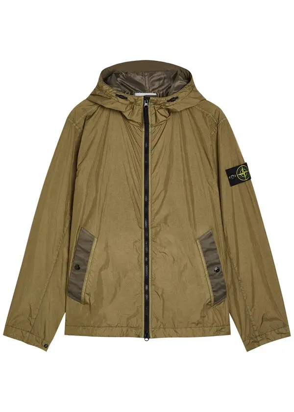 Stone Island Hooded Crinkled Shell Jacket - Green
