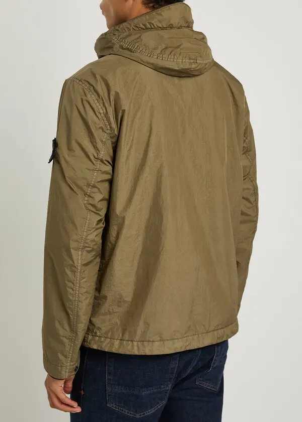 Stone Island Hooded Crinkled Shell Jacket - Green