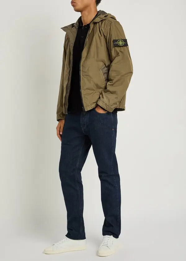 Stone Island Hooded Crinkled Shell Jacket - Green