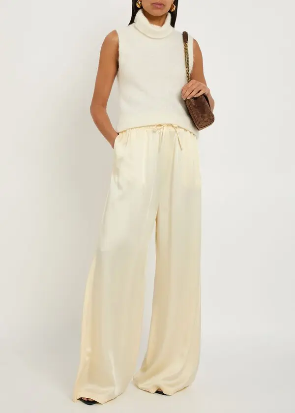 Stella McCartney Logo-embroidered Satin Trousers - Cream