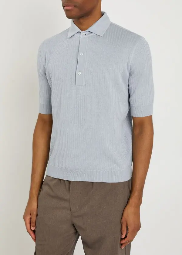 LARDINI Ribbed Linen-blend Polo Shirt