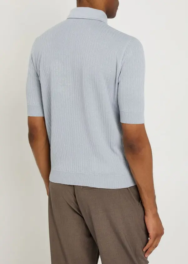 LARDINI Ribbed Linen-blend Polo Shirt