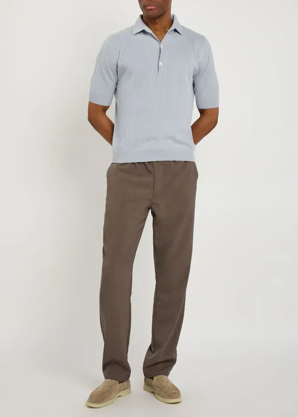 LARDINI Ribbed Linen-blend Polo Shirt