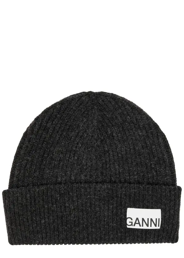 GANNI Ribbed Wool-blend Beanie - Grey