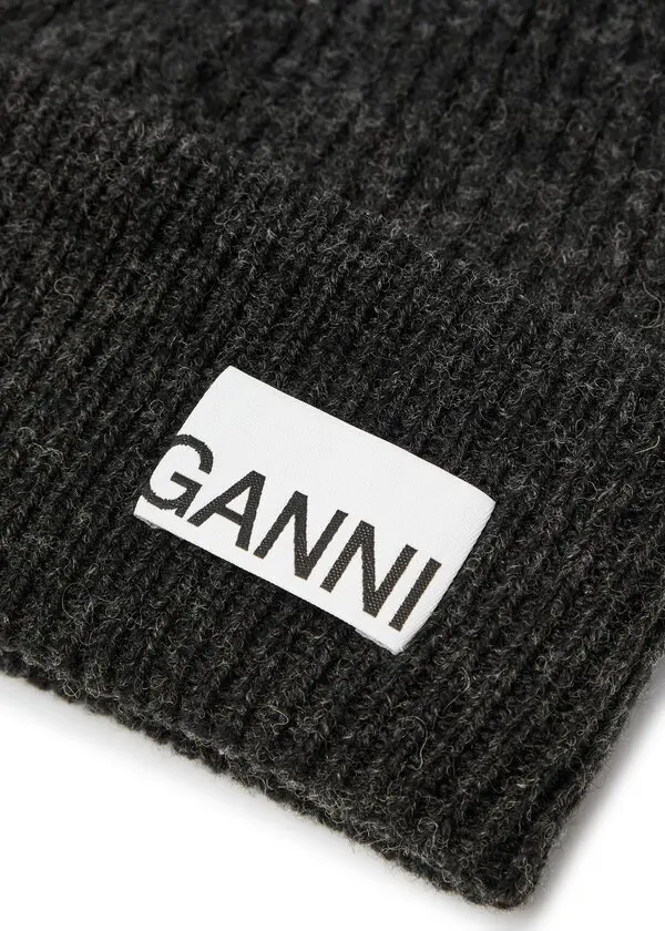 GANNI Ribbed Wool-blend Beanie - Grey