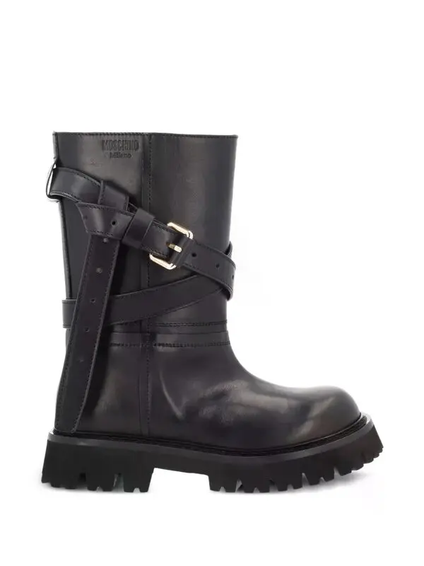 Moschino Buckle-strap Leather Boots