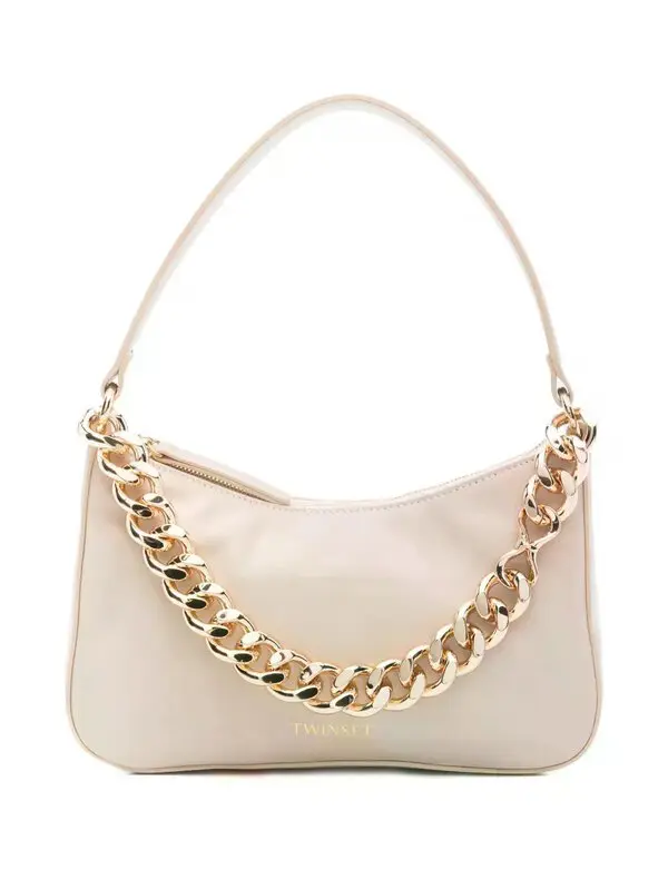 TWINSET Liliane Leather Shoulder Bag With Chain Detail - Neutrals
