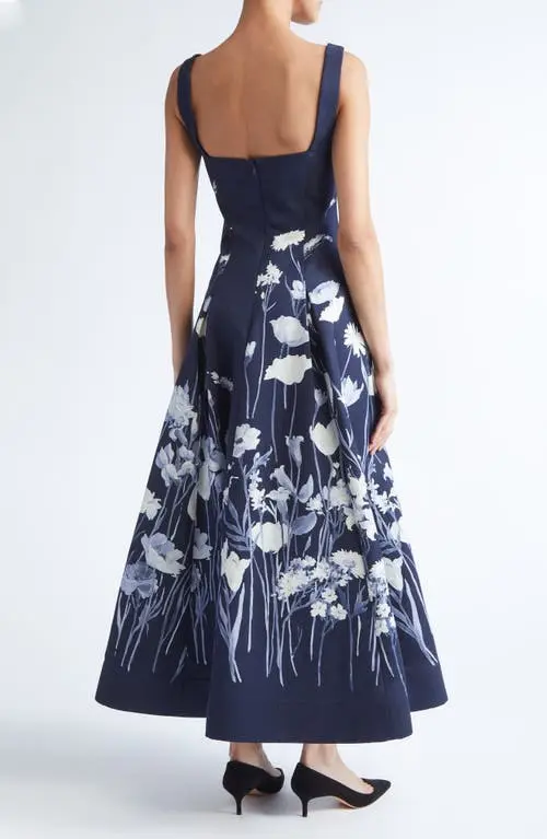 Lela Rose Floral Faille Fit & Flare Dress
