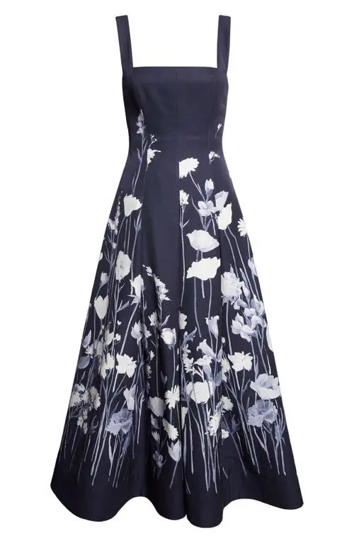 Lela Rose Floral Faille Fit & Flare Dress