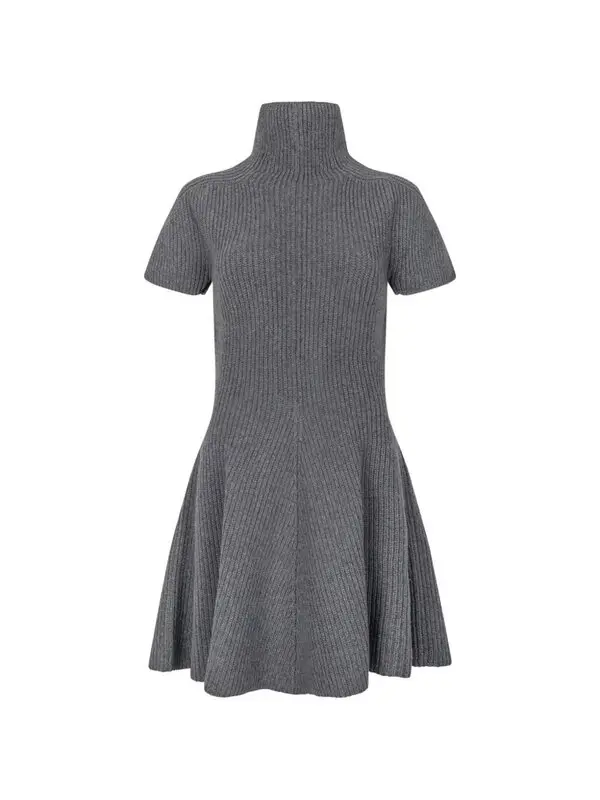Magda Butrym Ribbed Knit Turtleneck Mini Dress - Grey