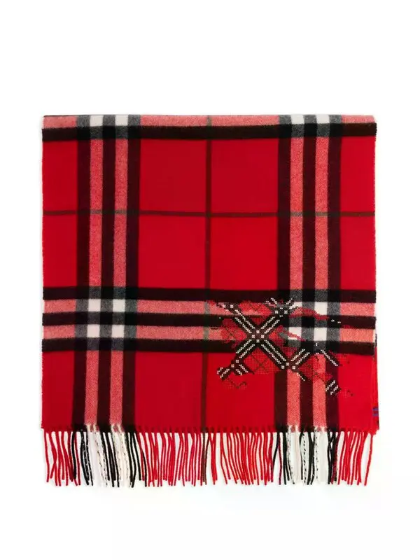 Burberry Plaid Fringed Scarf - Red