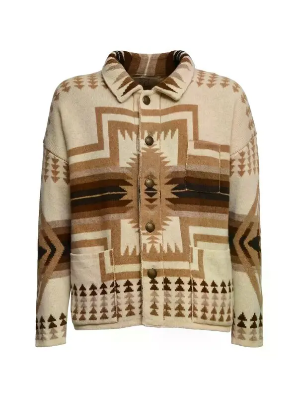 RAKKI Buttoned Geometric-print Cardigan