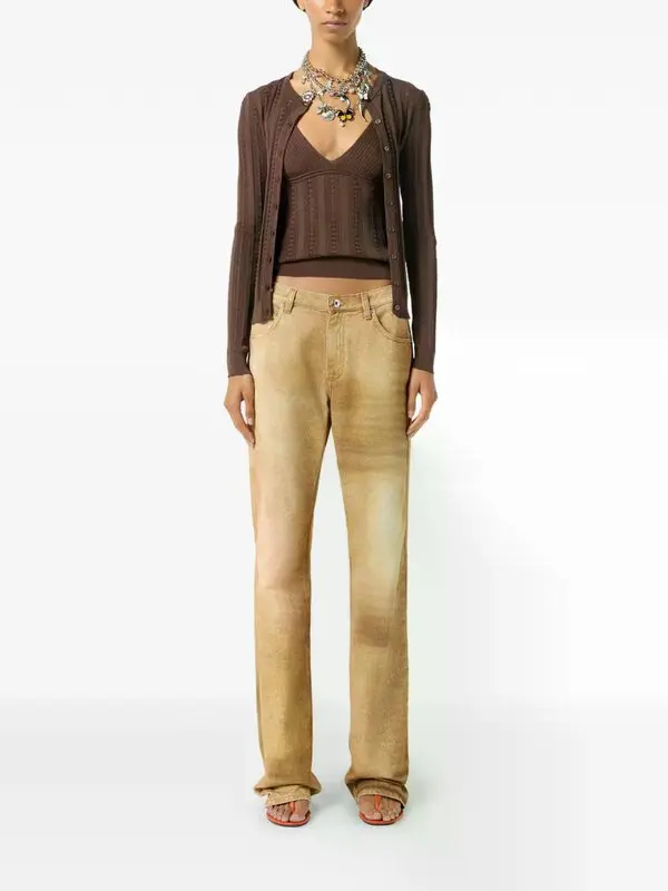Blumarine Buttoned Openwork-knit Cardigan - Brown