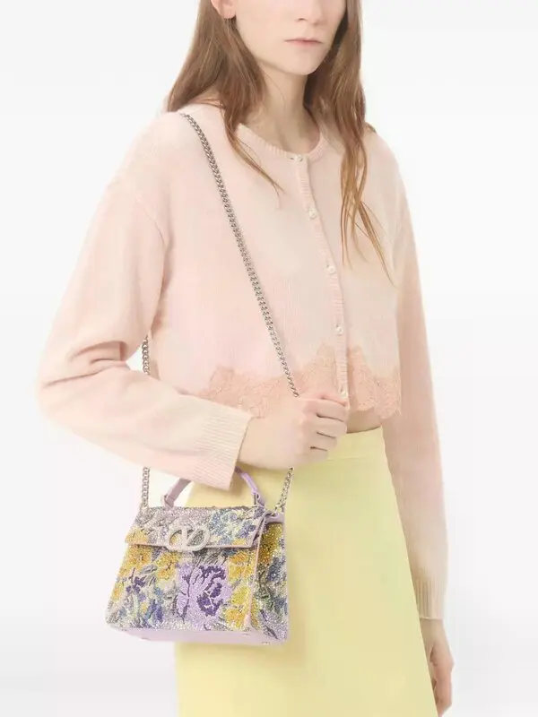 Valentino Garavani Vsling Mini Handbag With Flowerism Rhinestone Motif And Jewel Logo