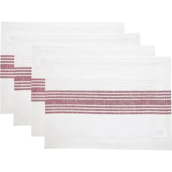 SOLINO HOME Linen Placematsfarmhouse - Burgundy And White