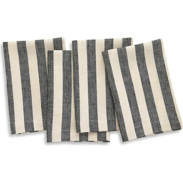 SOLINO HOME Linen Dinner Napkinssorrento Stripe - Black And Natural