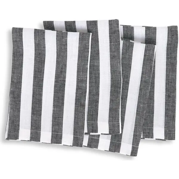 SOLINO HOME Linen Dinner Napkinssorrento Stripe - Black And White