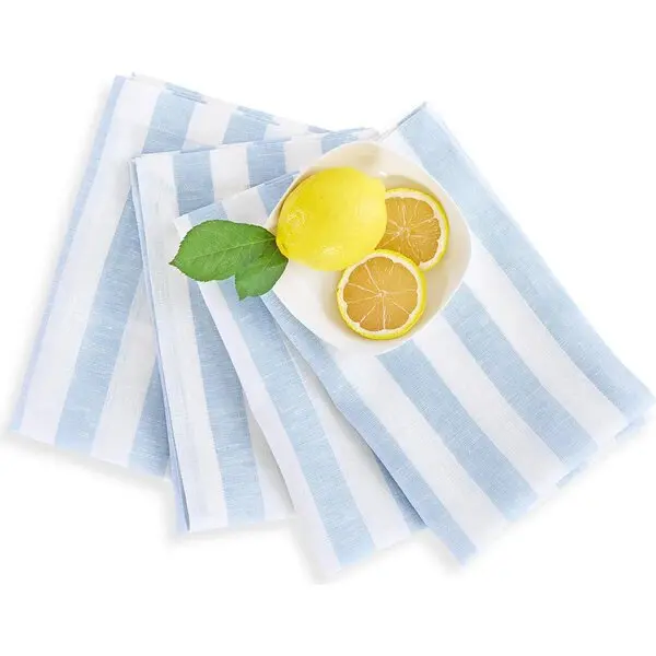 SOLINO HOME Linen Dinner Napkinssorrento Stripe - Blue And White