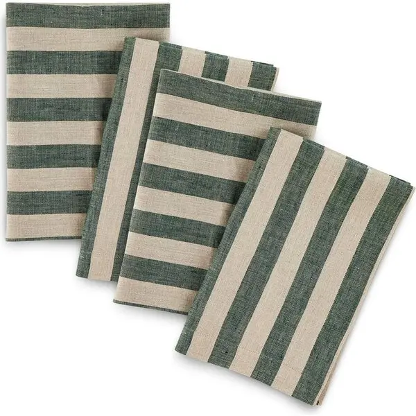 SOLINO HOME Linen Dinner Napkinssorrento Stripe - Hunter Green And Natural