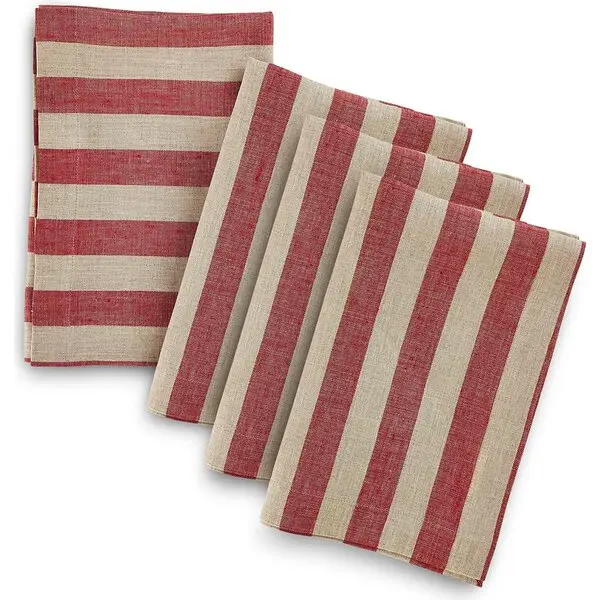 SOLINO HOME Linen Dinner Napkinssorrento Stripe - Red And Natural