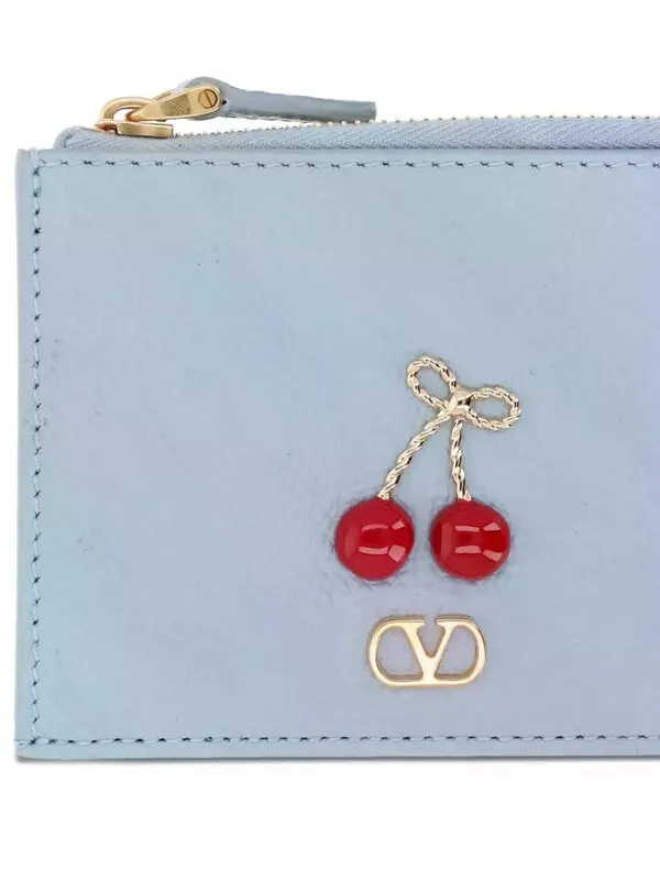 Valentino Garavani Cherryfic Grainy Calfskin Cardholder - Blue