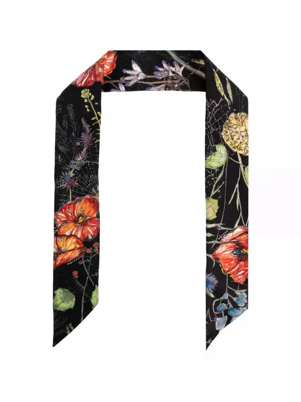 Alexander McQueen Floral Silk Scarf - Black