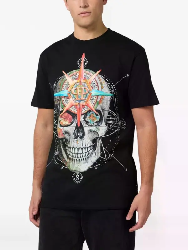 Philipp Plein Wind Rose Skull Graphic T-shirt - Black
