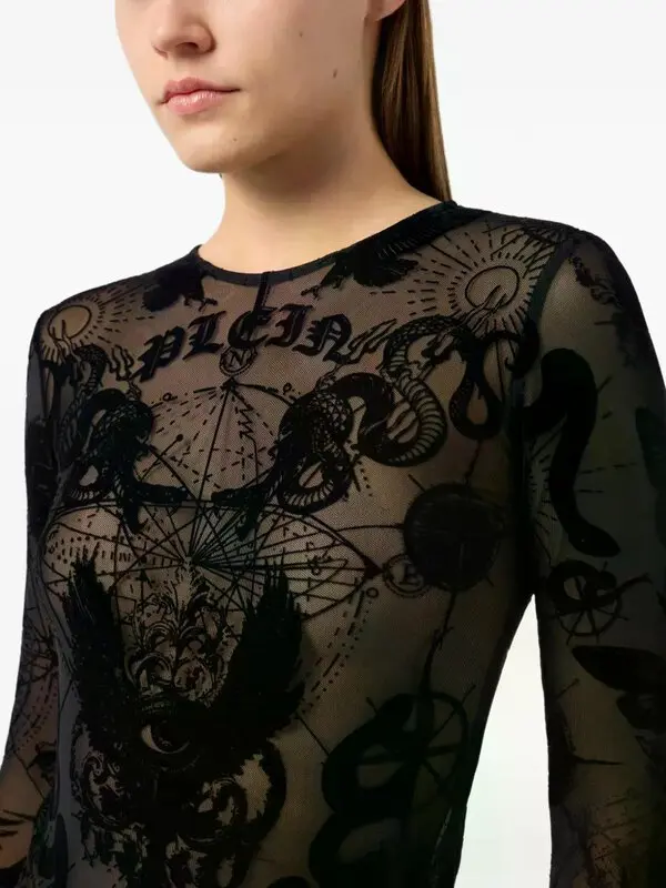 Philipp Plein Long-sleeve Bodysuit With Flocked Butterfly Tattoo