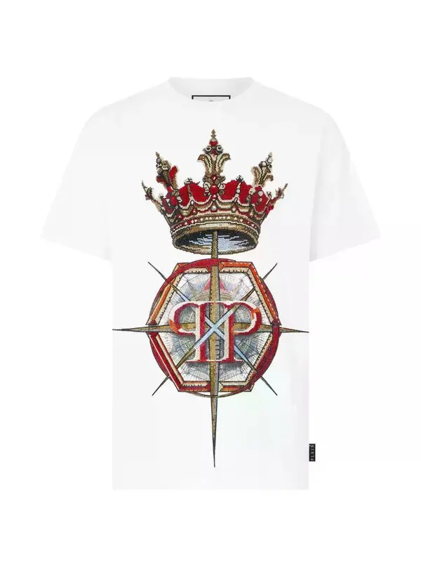 Philipp Plein Rhinestone Crown-print T-shirt - White