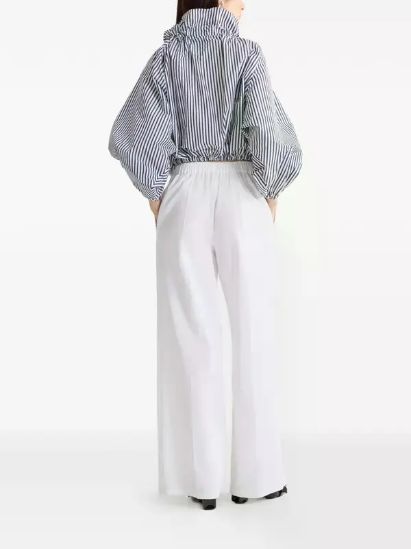 PATOU Striped Ruffled-neck Bow-tie Blouse - Blue