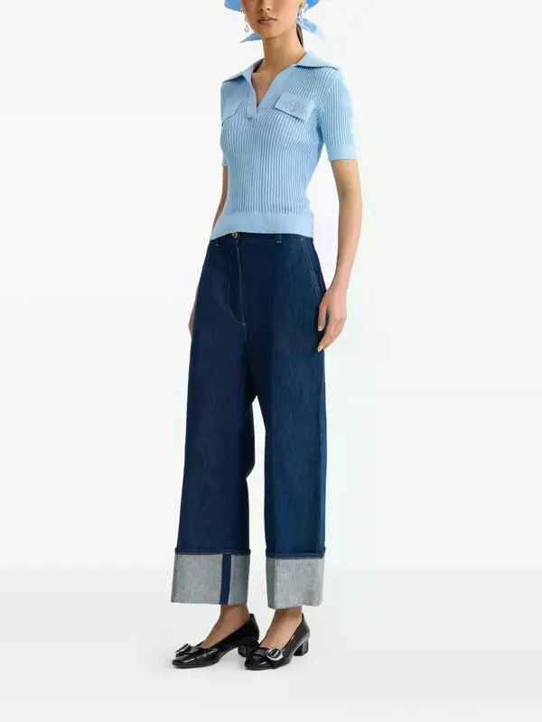 PATOU Embroidered-logo Top - Blue