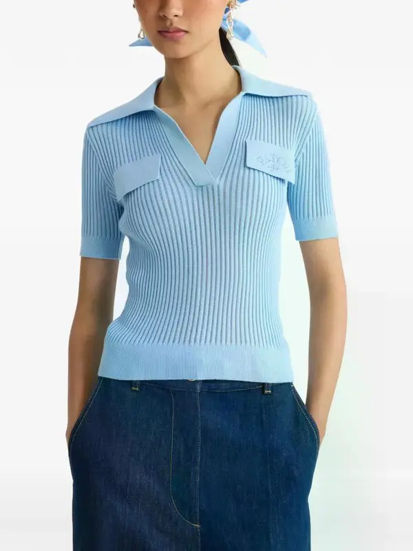 PATOU Embroidered-logo Top - Blue