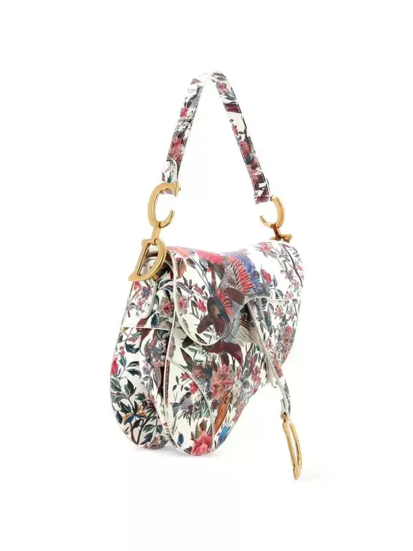 Dior Saddle Handbag With Strap Printed Leather Medium Shoulder Bag - Blue