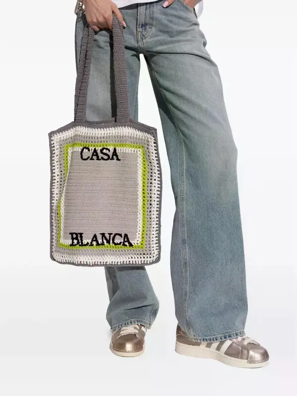 Casablanca Logo Crocheted Tote Bag - Grey