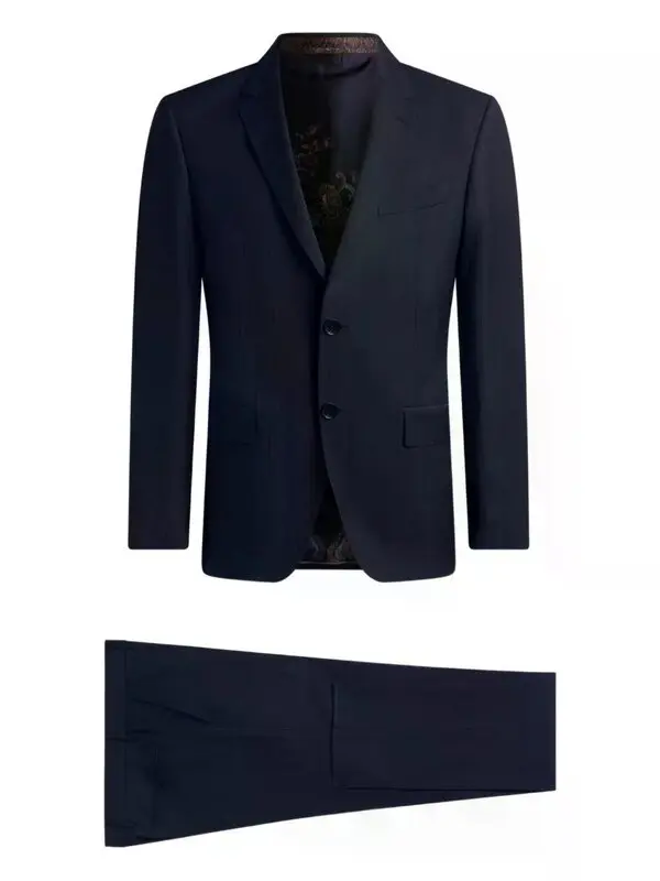 Etro Single-breasted Striped Wool Suit - Blue