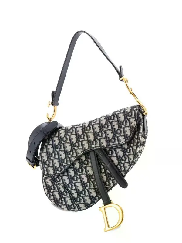 Dior Saddle Handbag Oblique Canvas Medium Shoulder Bag With Strap - Blue