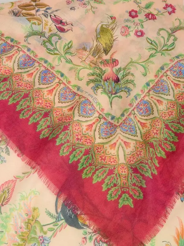 Etro Cashmere-blend Shawl With Flora And Fauna Motif - Neutrals