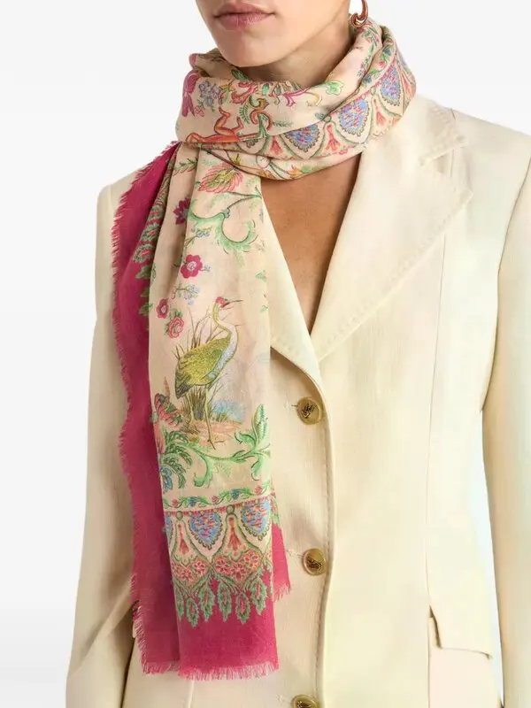 Etro Cashmere-blend Shawl With Flora And Fauna Motif - Neutrals