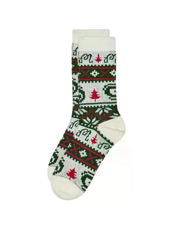 MALBON Fair Isle Pattern Socks - White